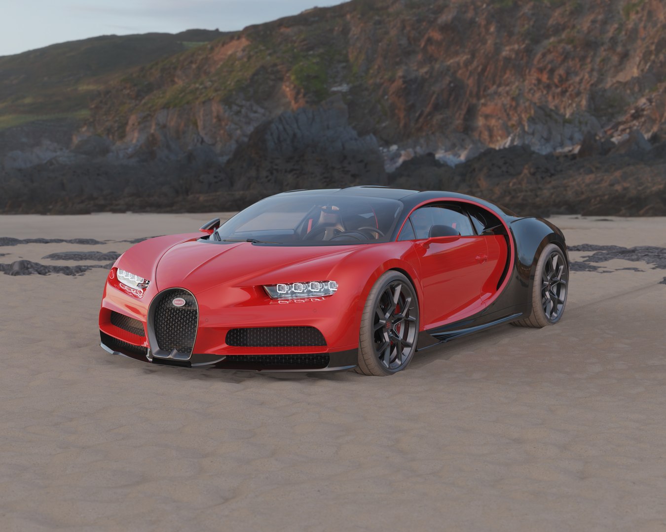 3D Bugatti Chiron Sport - Keyshot 10 Car Exterior Scene - beach sunset ...