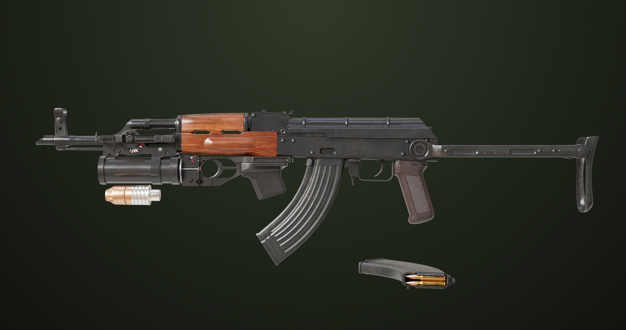 modelo 3d Ametralladora ligera AKMS 10 Madera Todas las texturas PBR ...