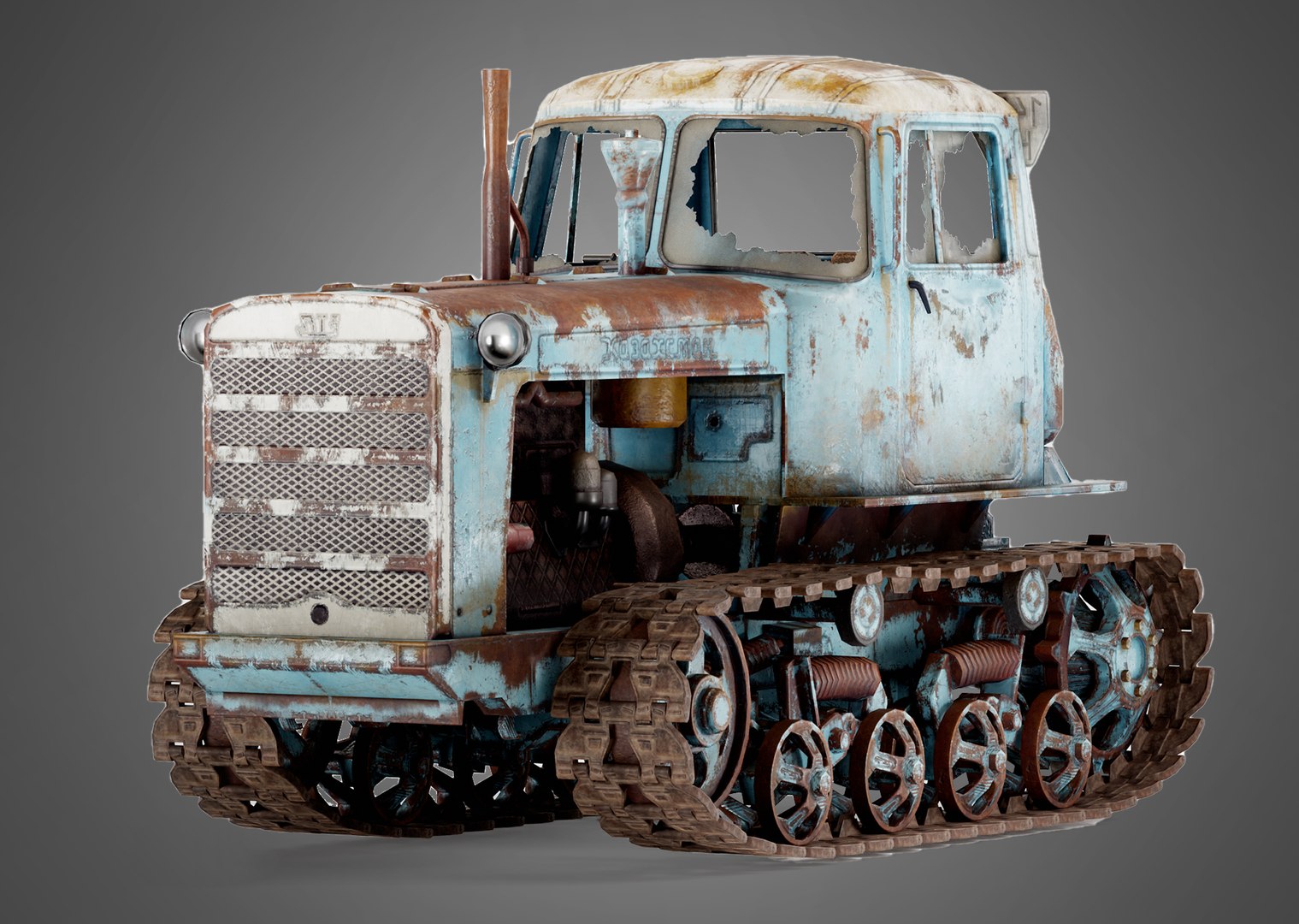 Set of DT-75 rusted diesel tractor in 6 color variants iv7 3D model ...