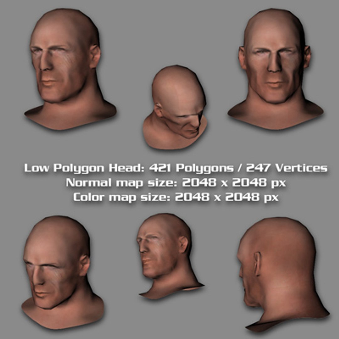 Normal Mapped Male Head 3ds