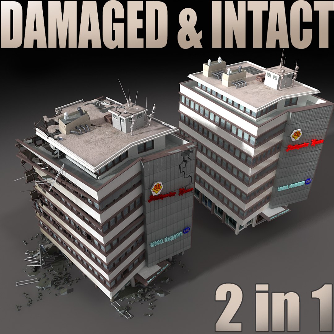 3d Model Destroyed Building 2 Intact
