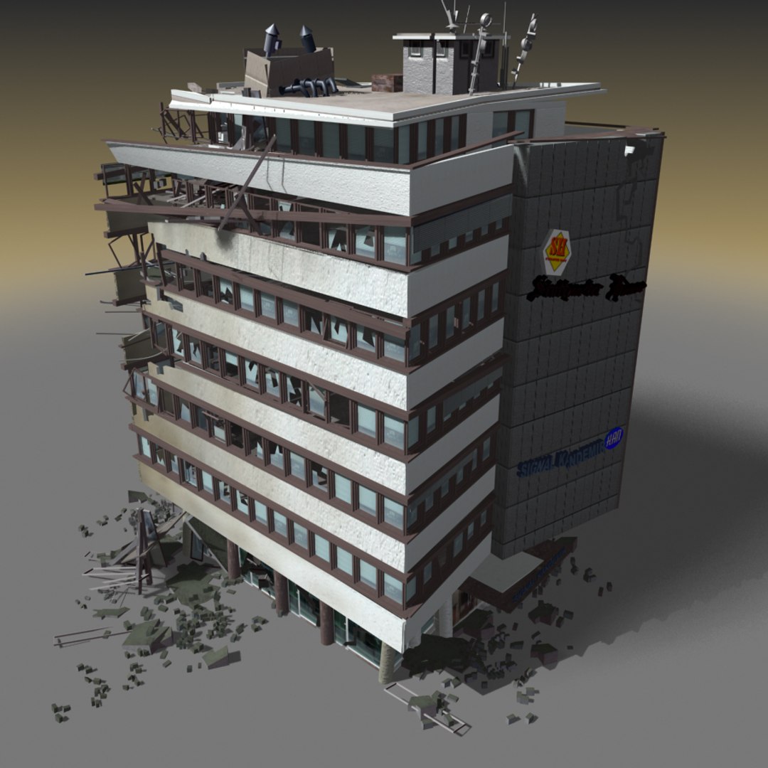3d Model Destroyed Building 2 Intact