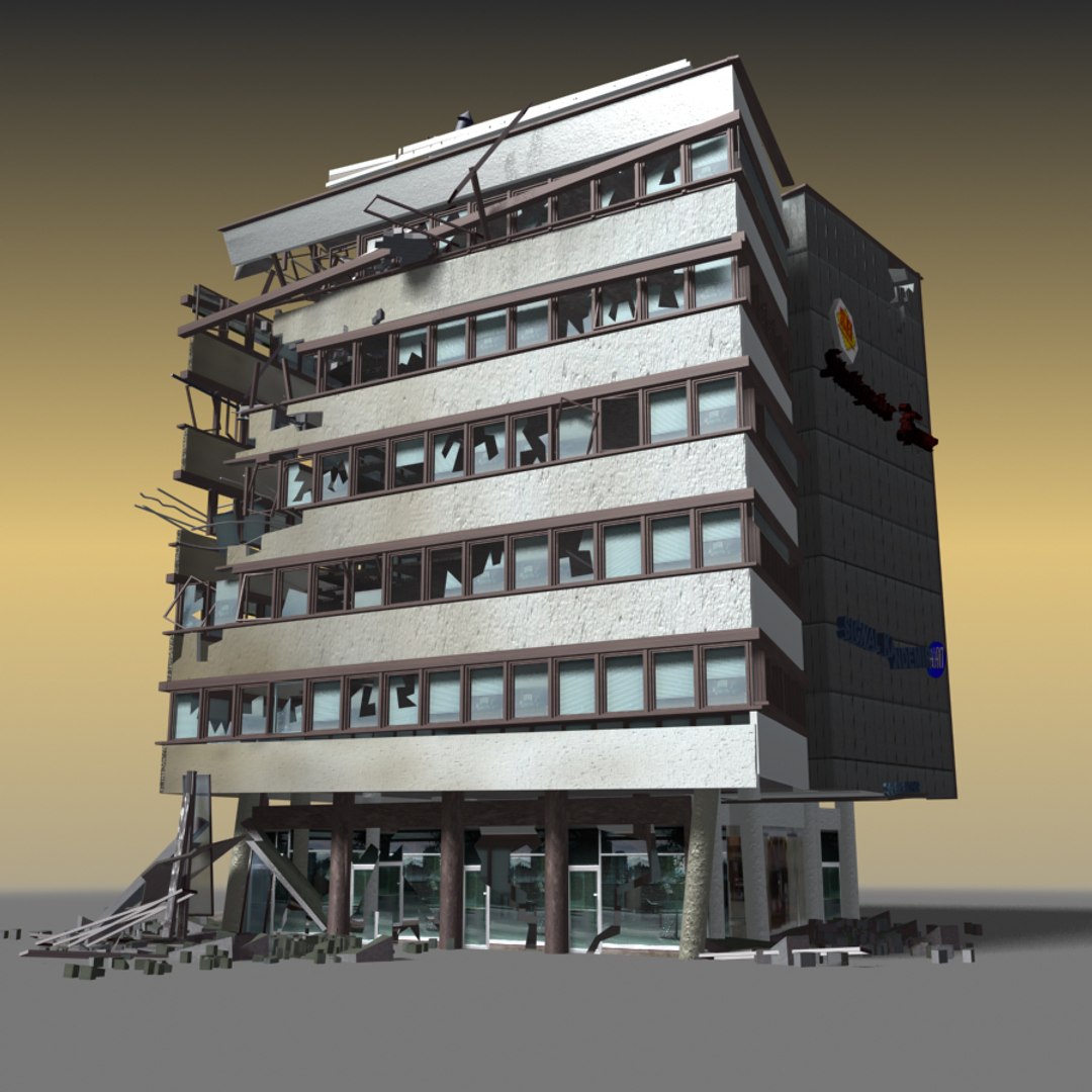 3d Model Destroyed Building 2 Intact