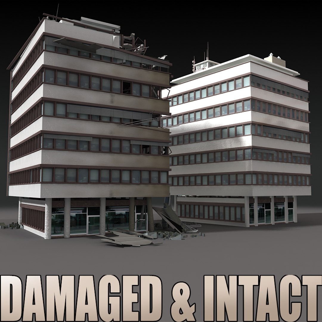 3d Model Destroyed Building 2 Intact