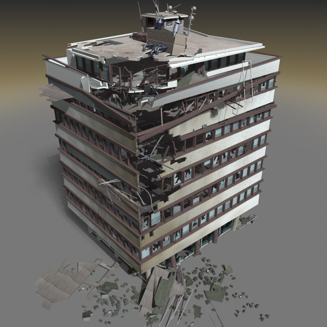 3d Model Destroyed Building 2 Intact