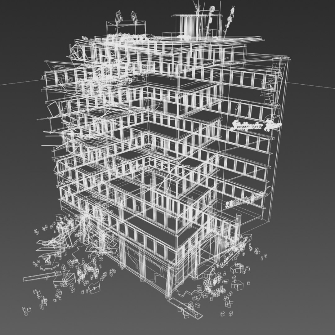 3d Model Destroyed Building 2 Intact