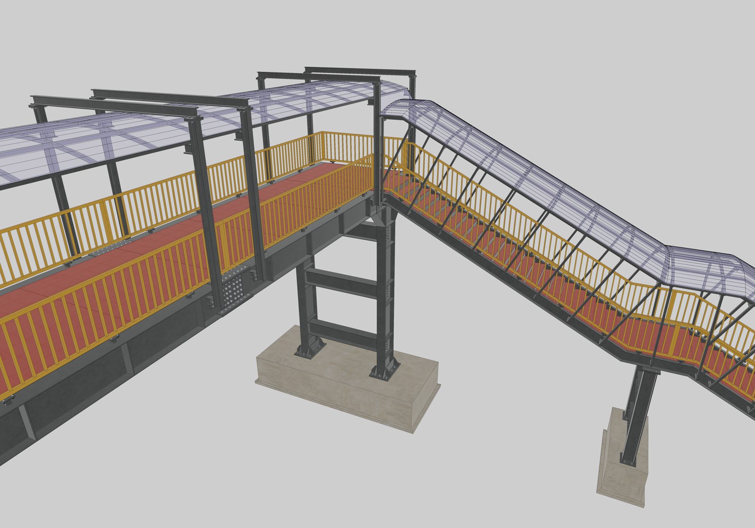 Steel Pedestrian Bridge - Two Columns - Straight Close Type-2 3D Model ...
