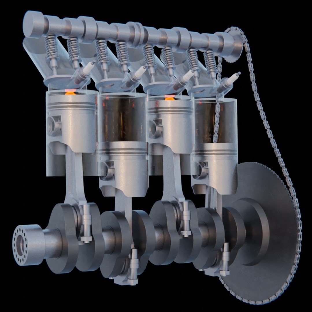 4 stroke engine 3d animation