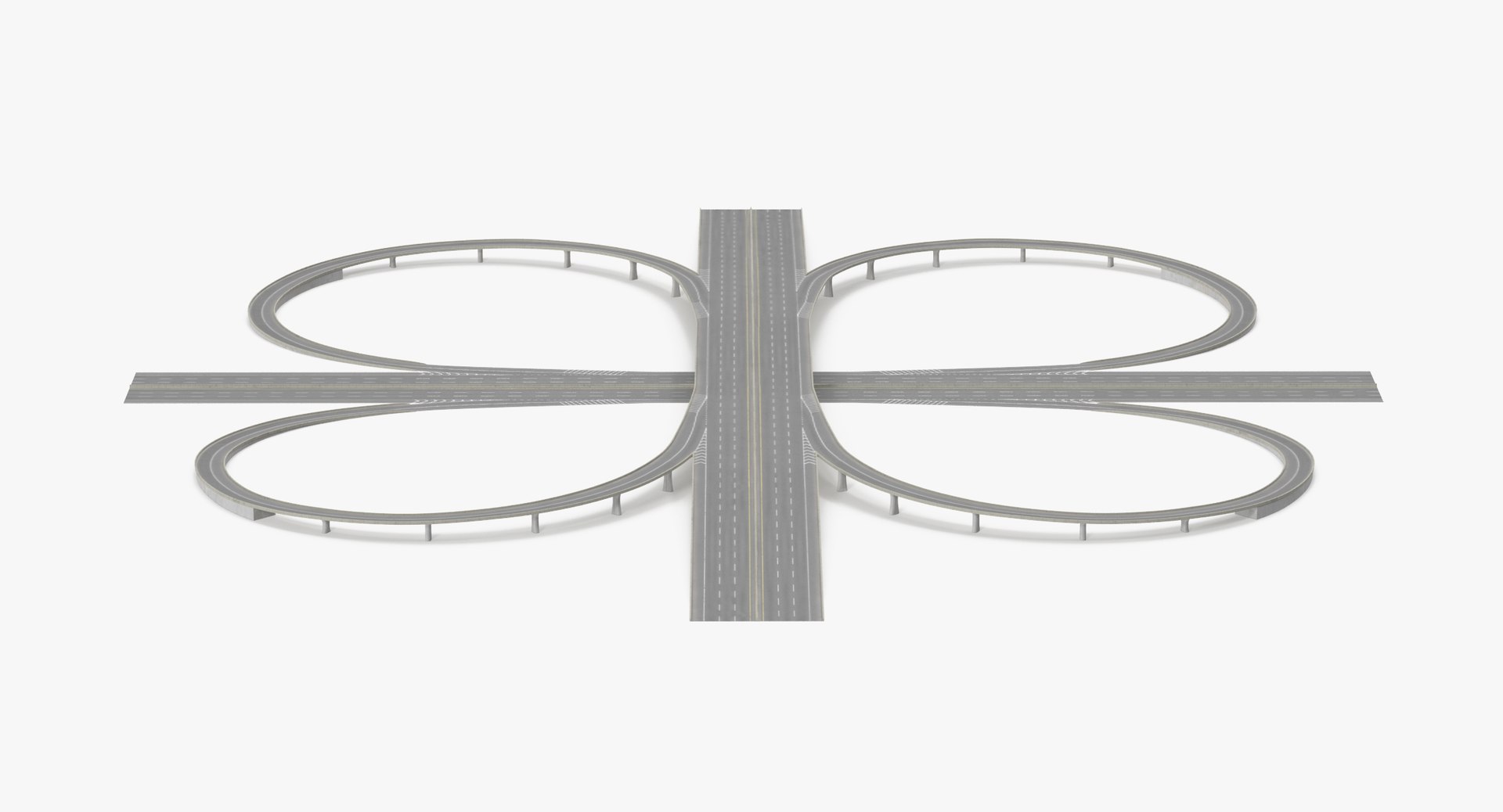 3 Lane Cloverleaf Highway 3d Model