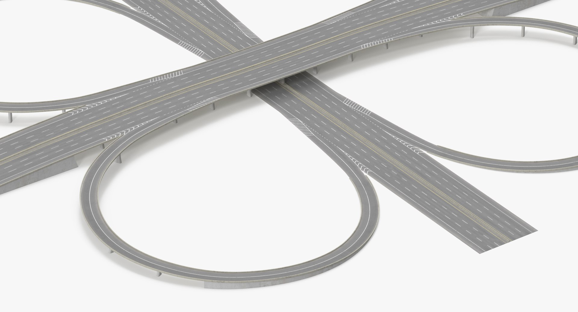 3 Lane Cloverleaf Highway 3d Model