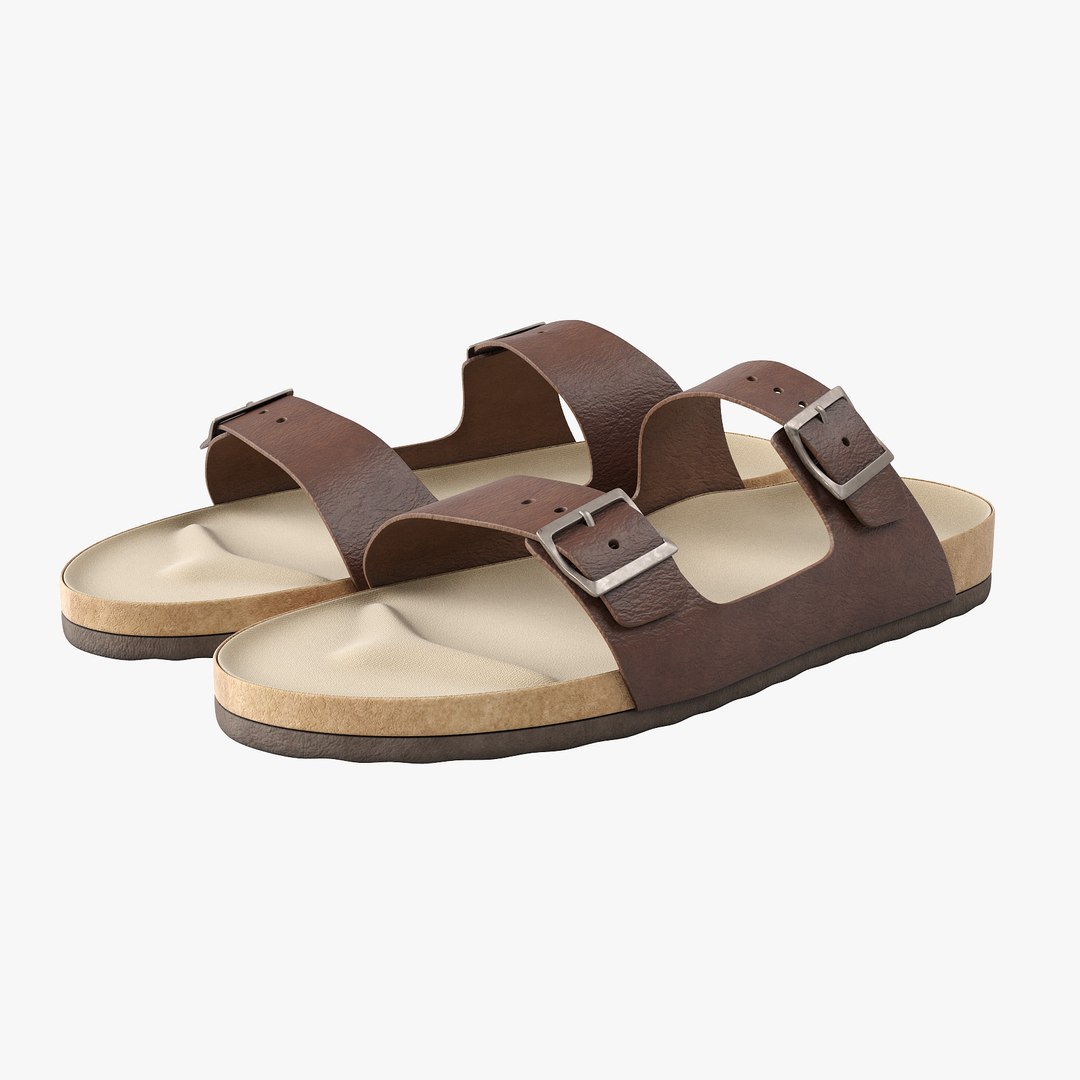 3D Realistic Brown Leather Sandals Model - TurboSquid 1588693