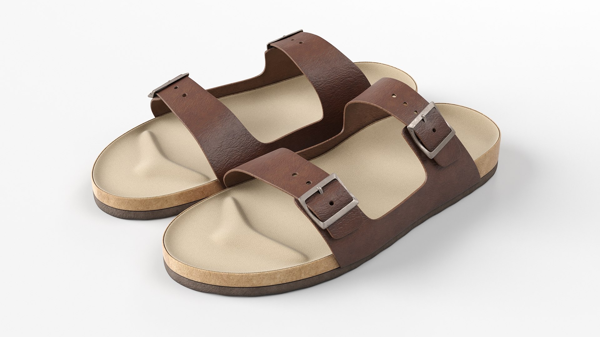 3D Realistic Brown Leather Sandals Model - TurboSquid 1588693