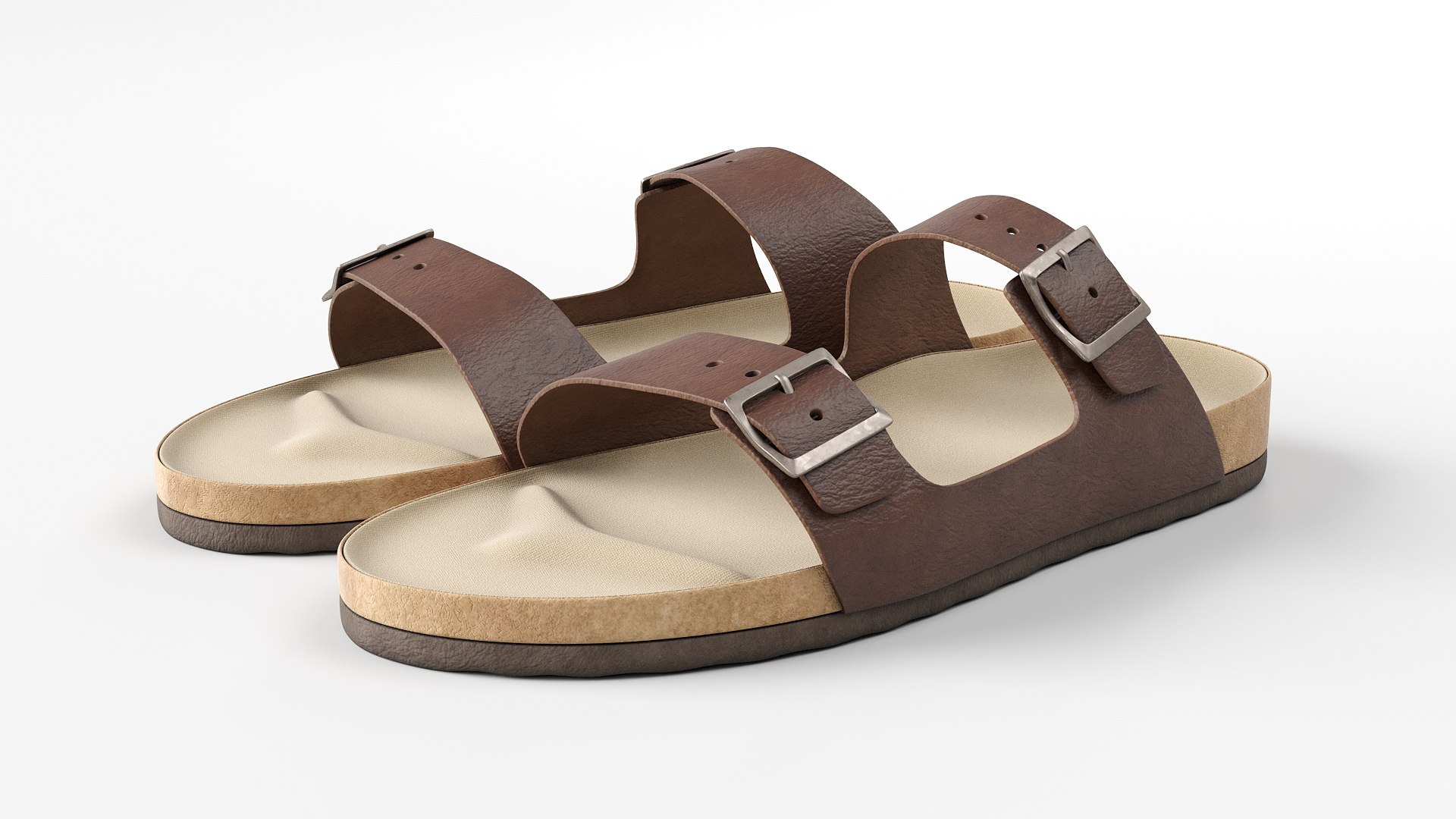 3D Realistic Brown Leather Sandals Model - TurboSquid 1588693