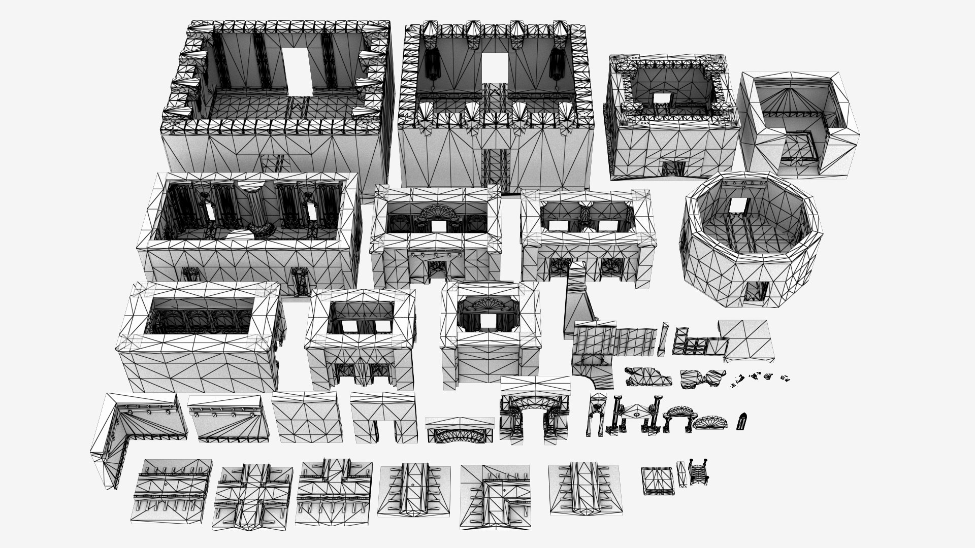 Gate Palace European-style Wall Stone Stone Column Ladder 3D Model ...