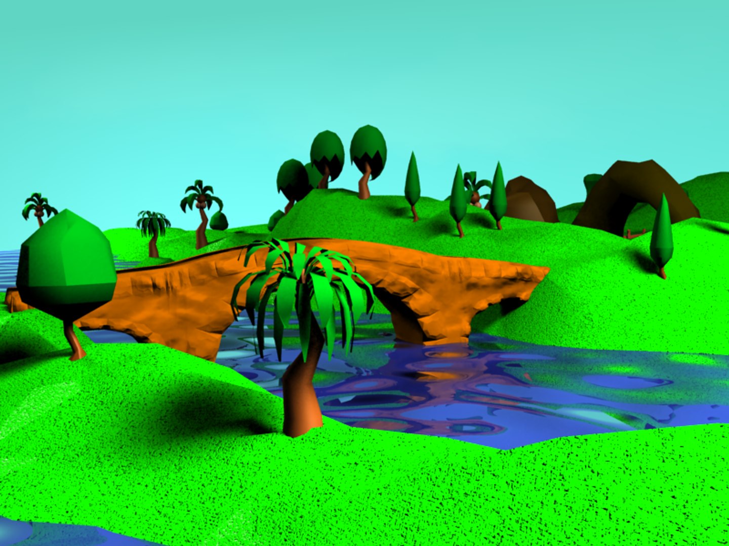 3d terrain cartoon trees model