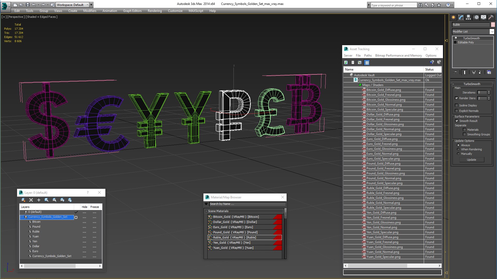 3D Currency Symbols Golden Set - TurboSquid 1694825