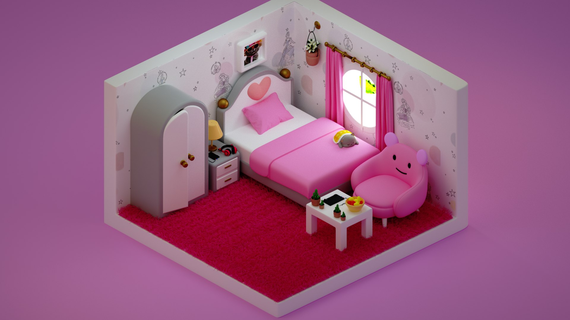 3D ISOMETRIC CUTE BEDROOM - TurboSquid 2318474