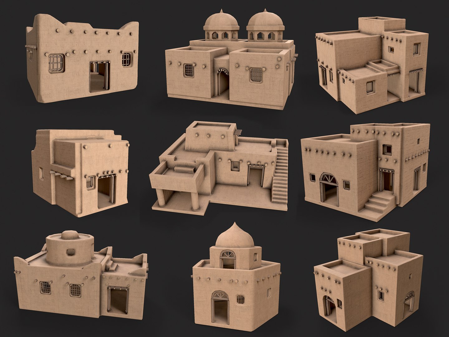 Egypt Desert Clay Utility Buildings Houses Pyramids Collection 3D ...