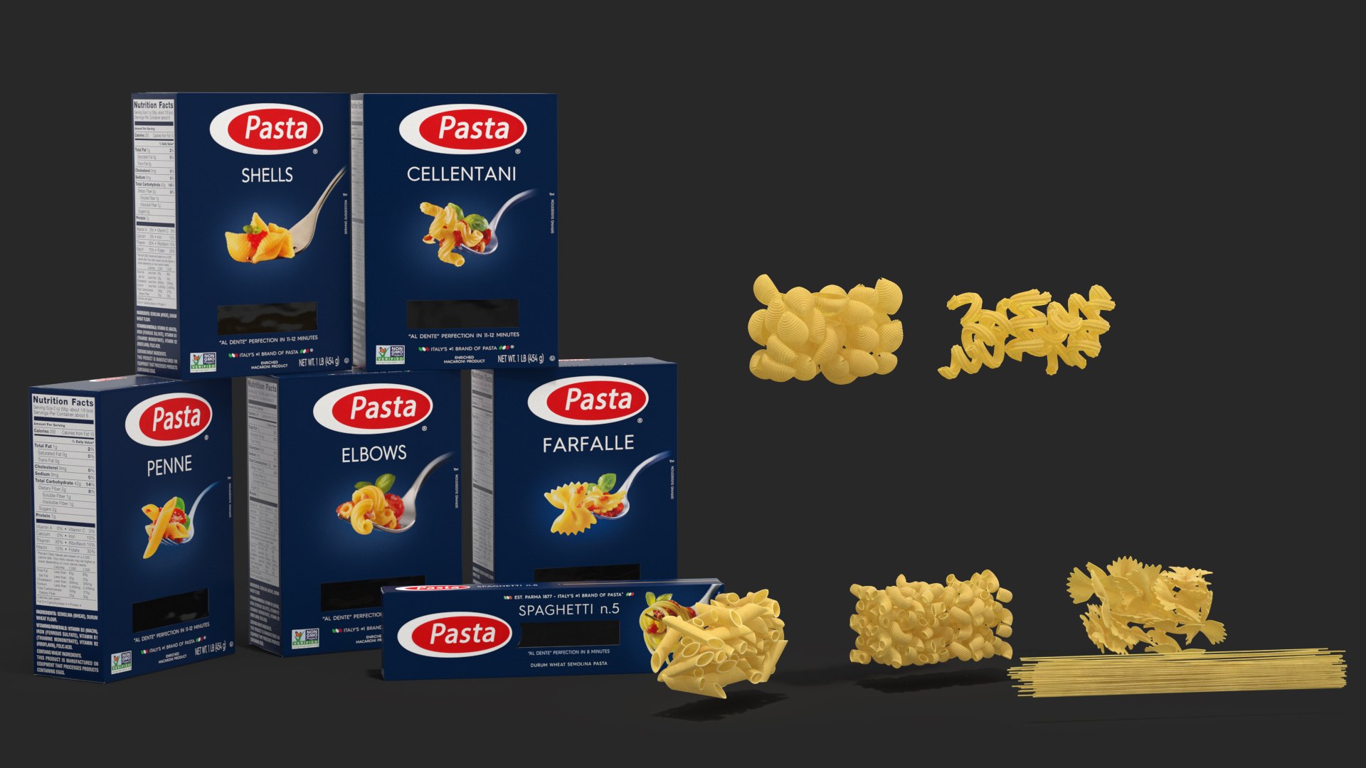 3D dry pasta boxes set - TurboSquid 1513425