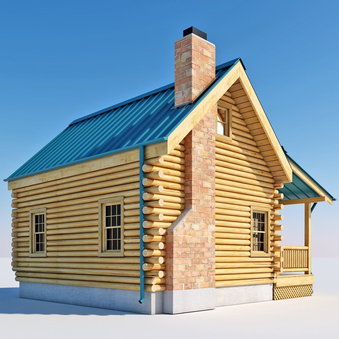 3d log cabin house