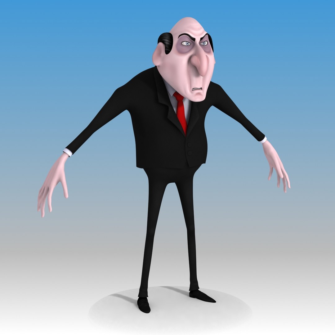 rigged cartoon evil businessman 3d max