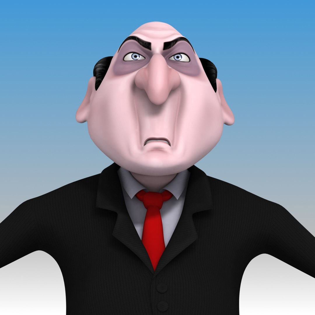 rigged cartoon evil businessman 3d max