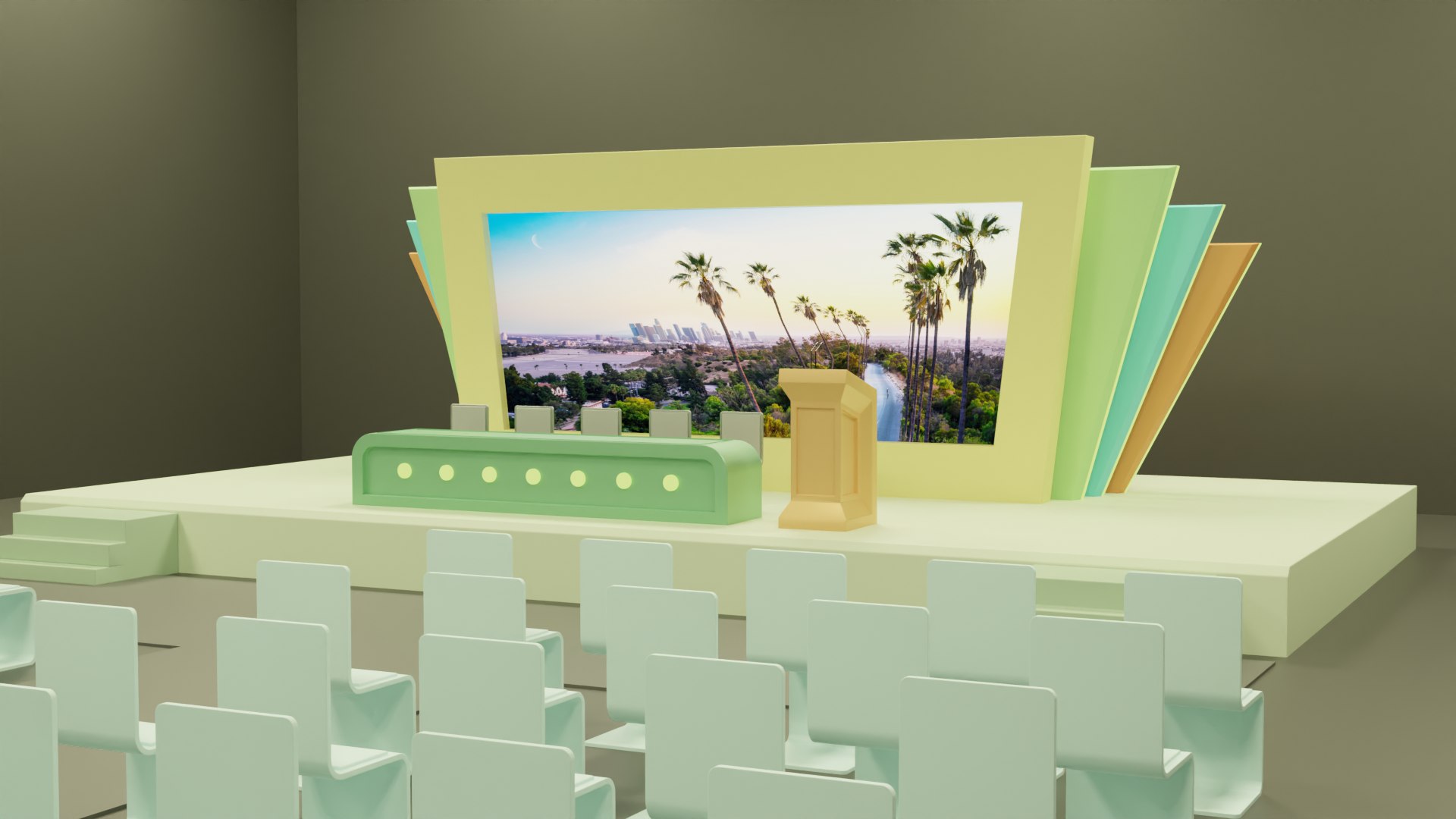 3D Conference Room Or Event Stage Design With Big Display Model ...