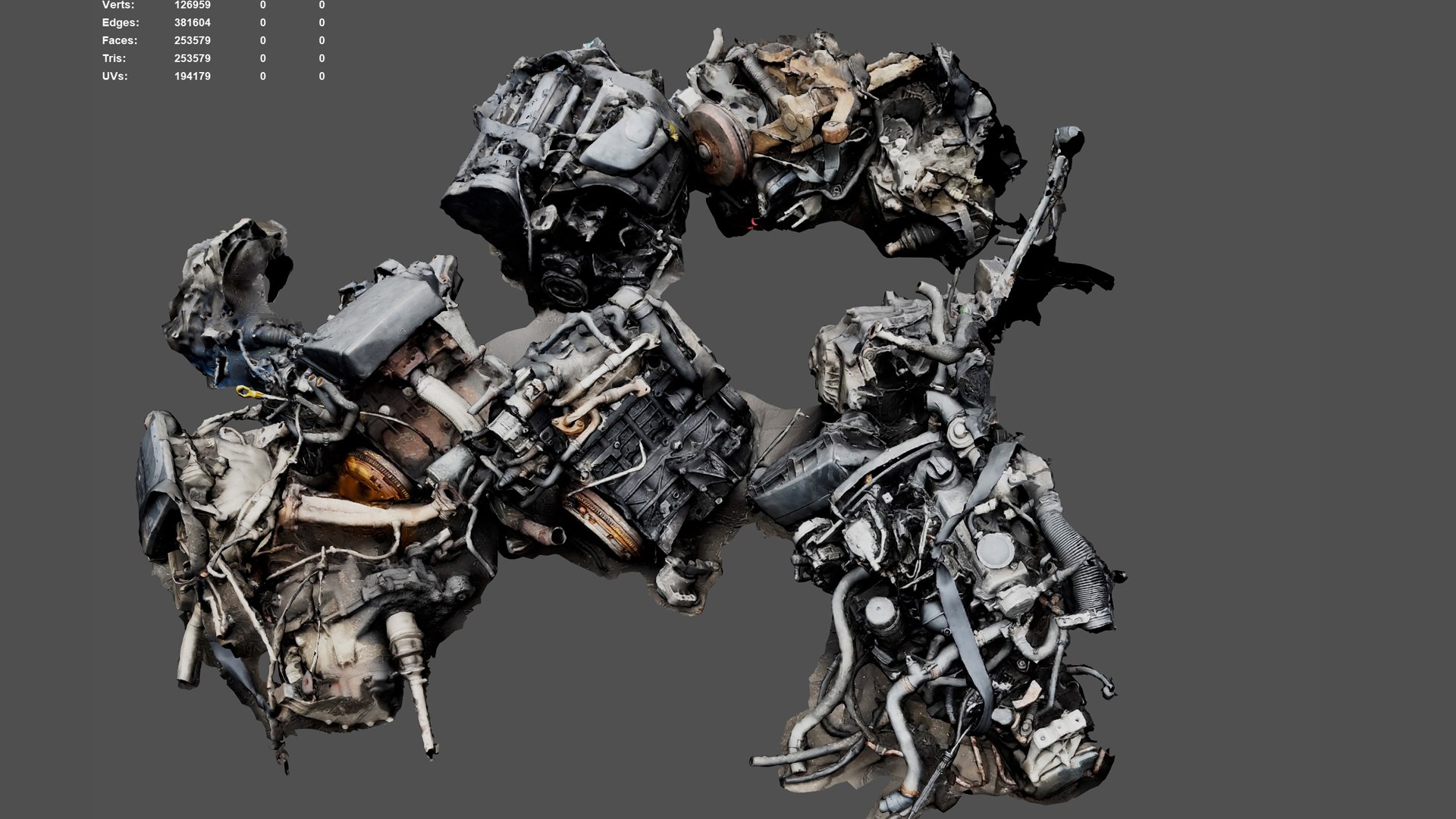 3D Car Engines Junkyard Partial Ground Photogrammetry - TurboSquid 2337398