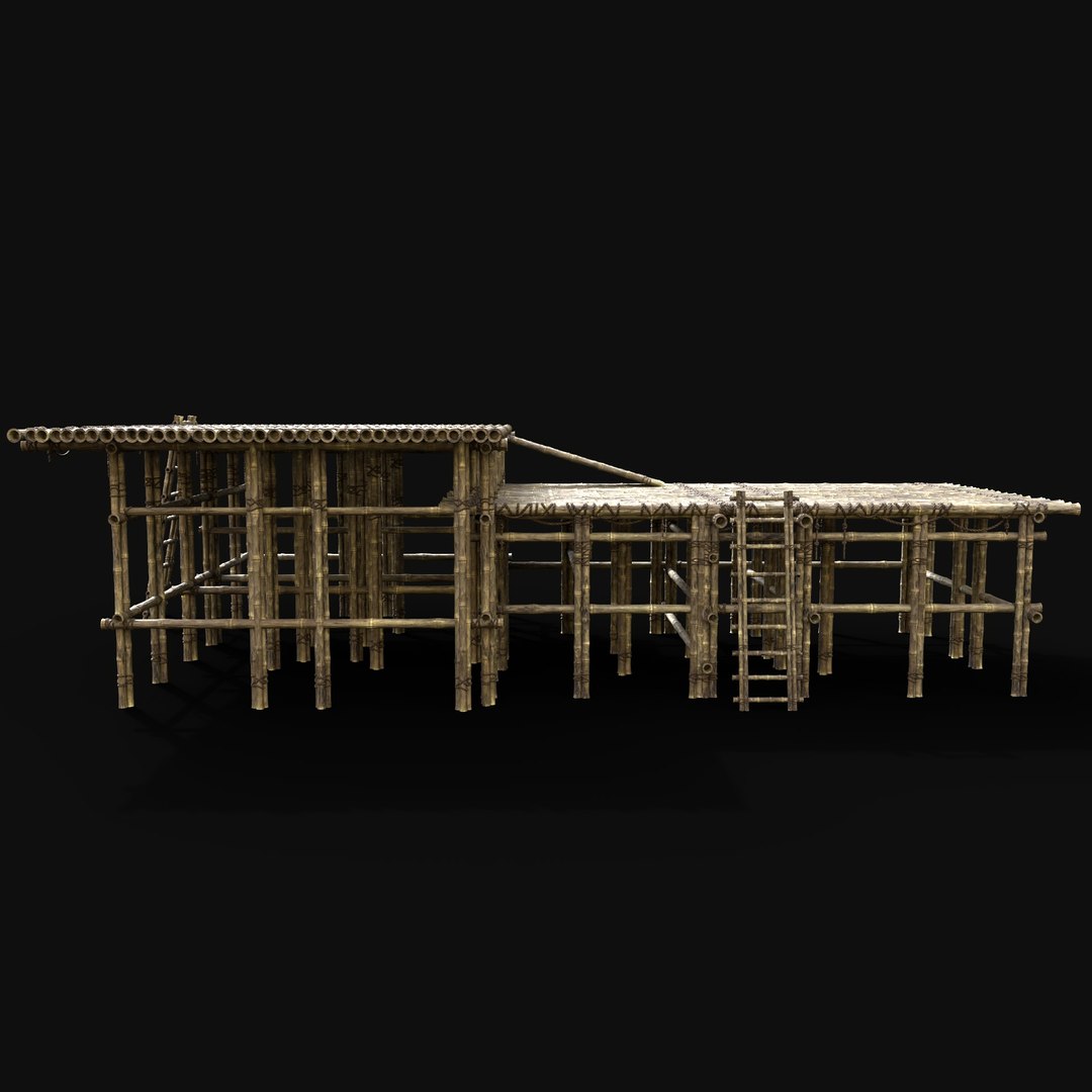 BAMBOO PIER BRIDGE LOG PLATFORM JUNGLE PORT DOCK CONSTRUCTION Model ...