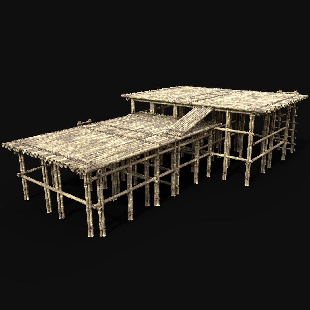 BAMBOO PIER BRIDGE LOG PLATFORM JUNGLE PORT DOCK CONSTRUCTION Model ...