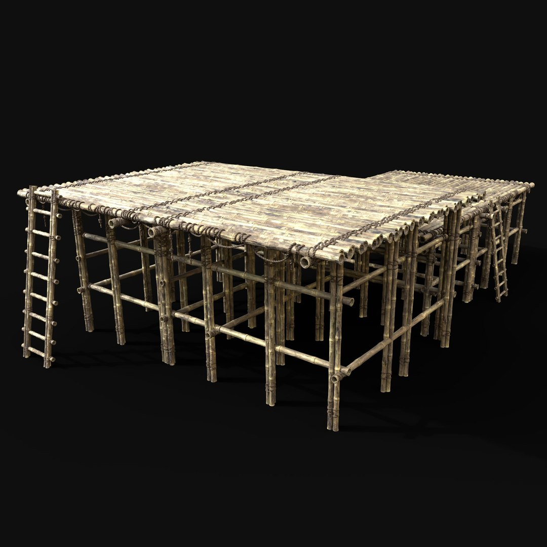 BAMBOO PIER BRIDGE LOG PLATFORM JUNGLE PORT DOCK CONSTRUCTION Model ...