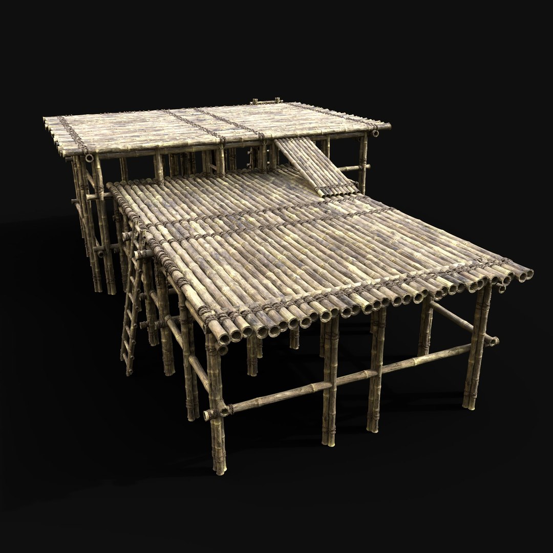 BAMBOO PIER BRIDGE LOG PLATFORM JUNGLE PORT DOCK CONSTRUCTION Model ...