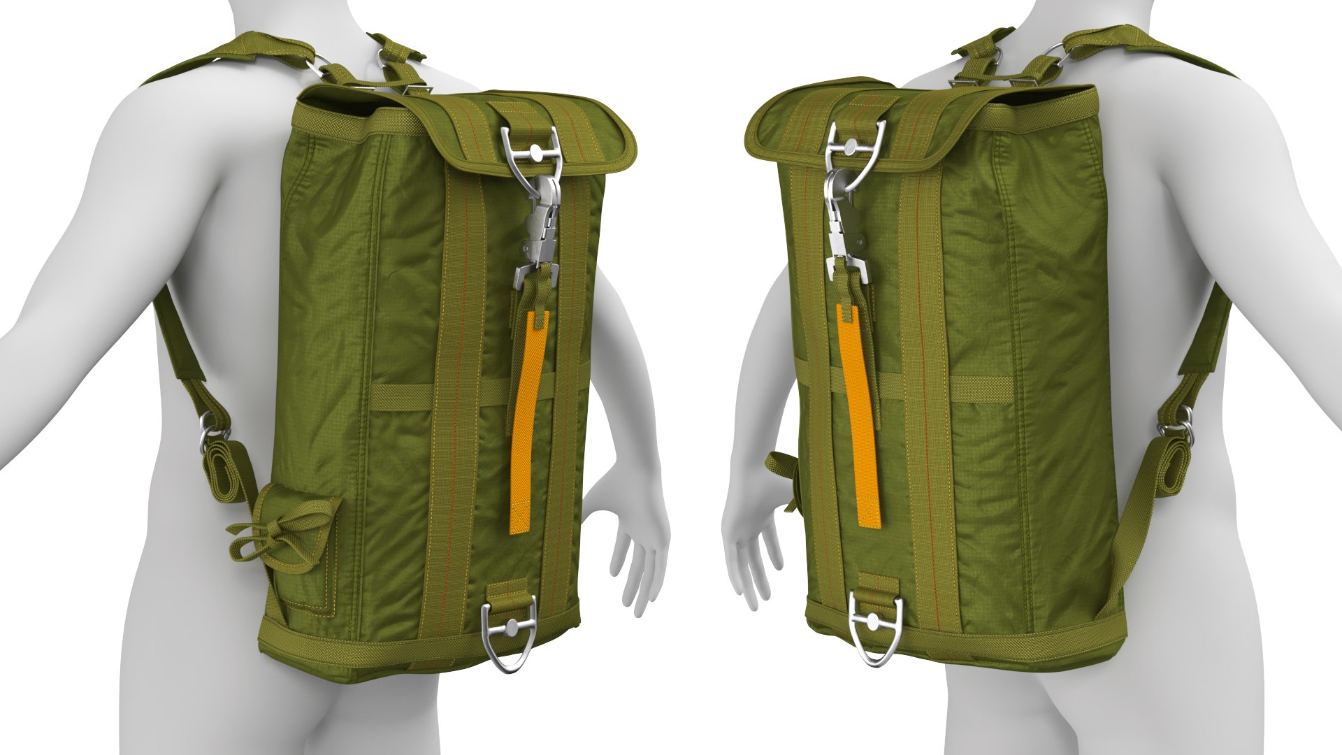 3D Tactical Military Parachute Backpack Worn Green - TurboSquid 2079639