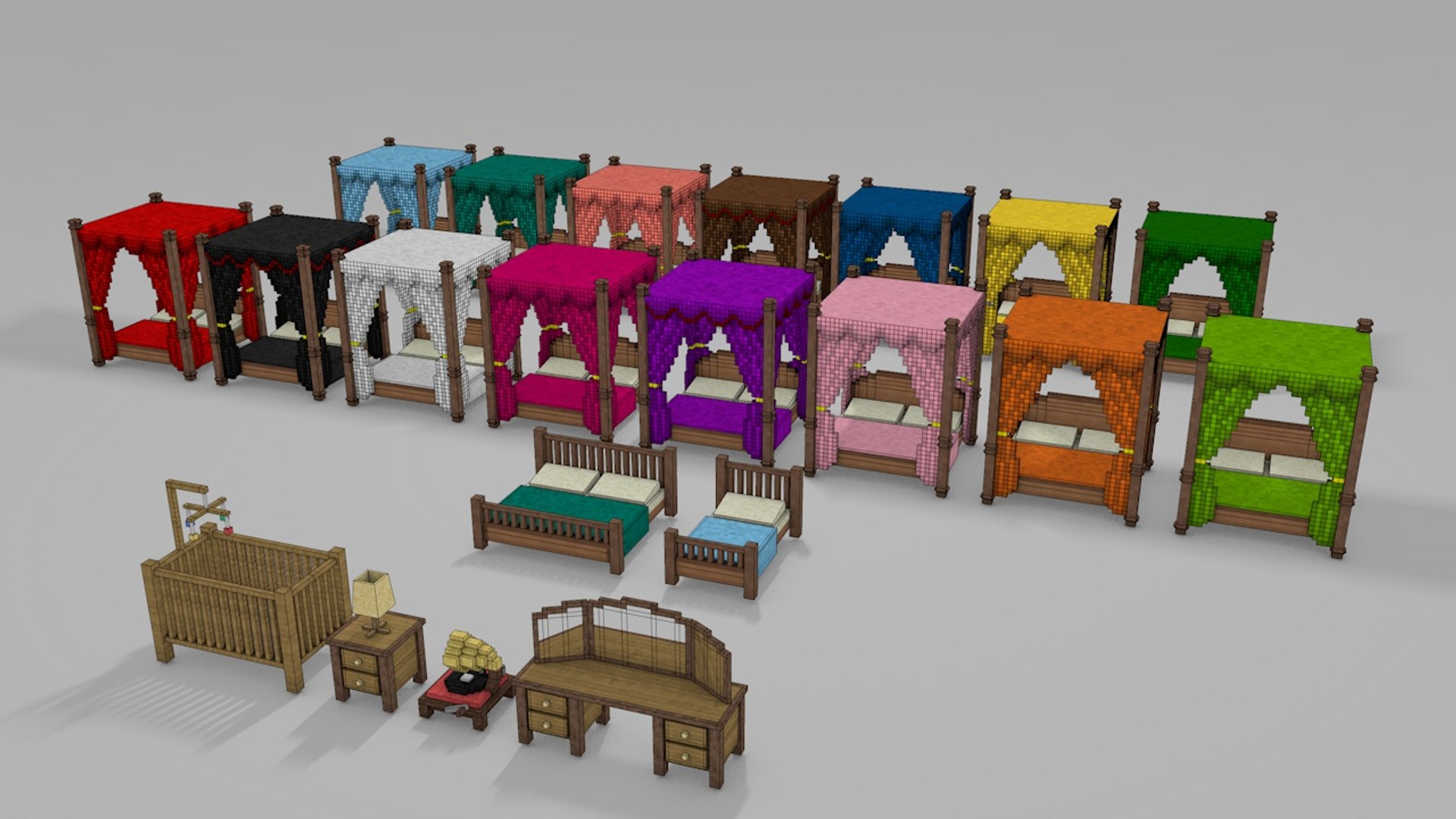 3d Minecraft Library Models: Bedroom