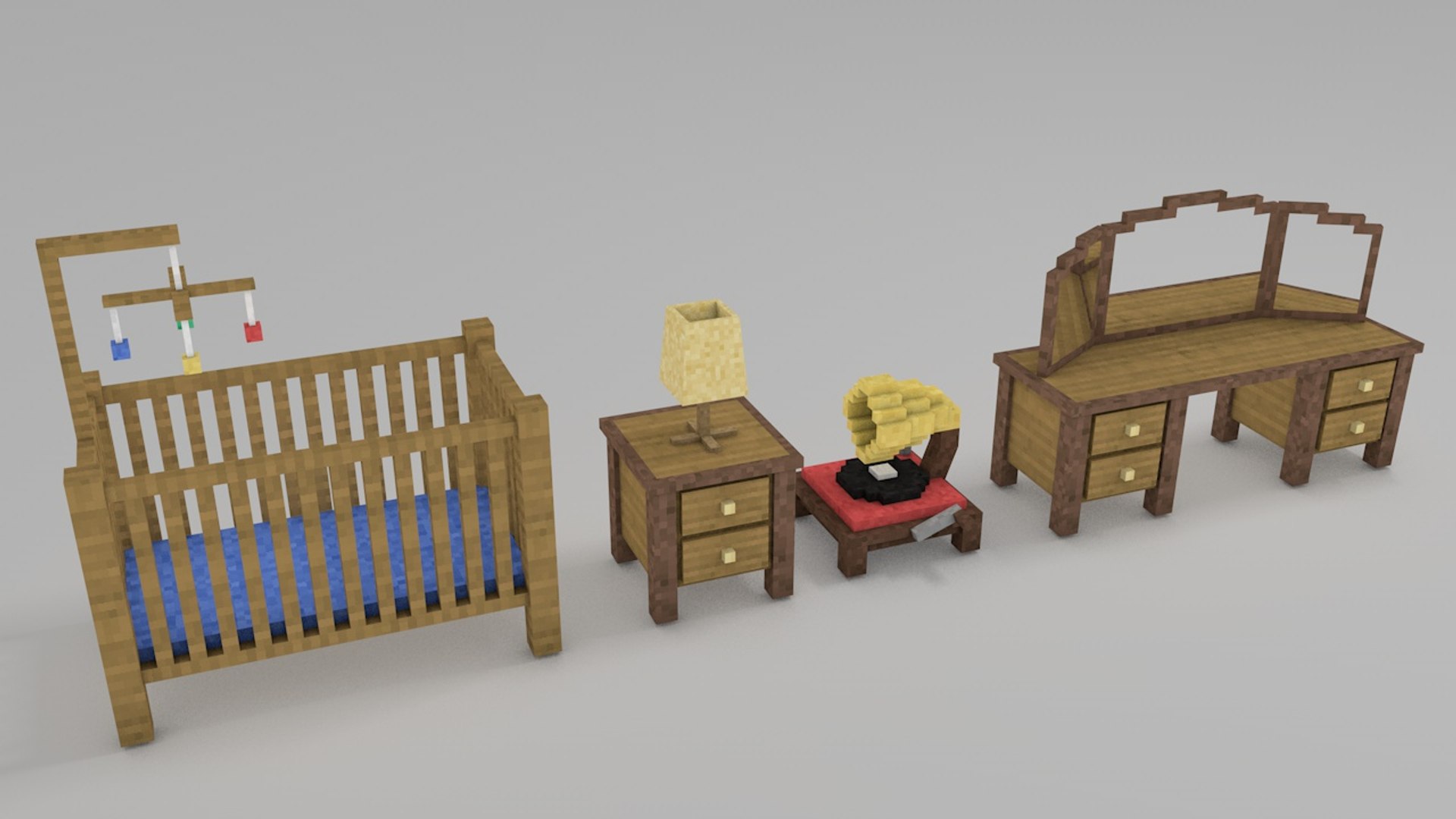 3d Minecraft Library Models: Bedroom