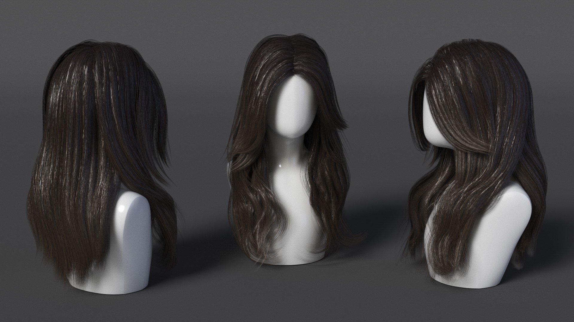 Long Wavy Hairstyle Wig Dark 3D Model - TurboSquid 2344090