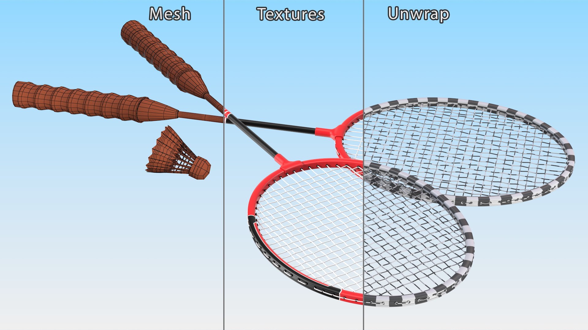 3D model Red Composite Badminton Rackets and Plastic Shuttlecock ...