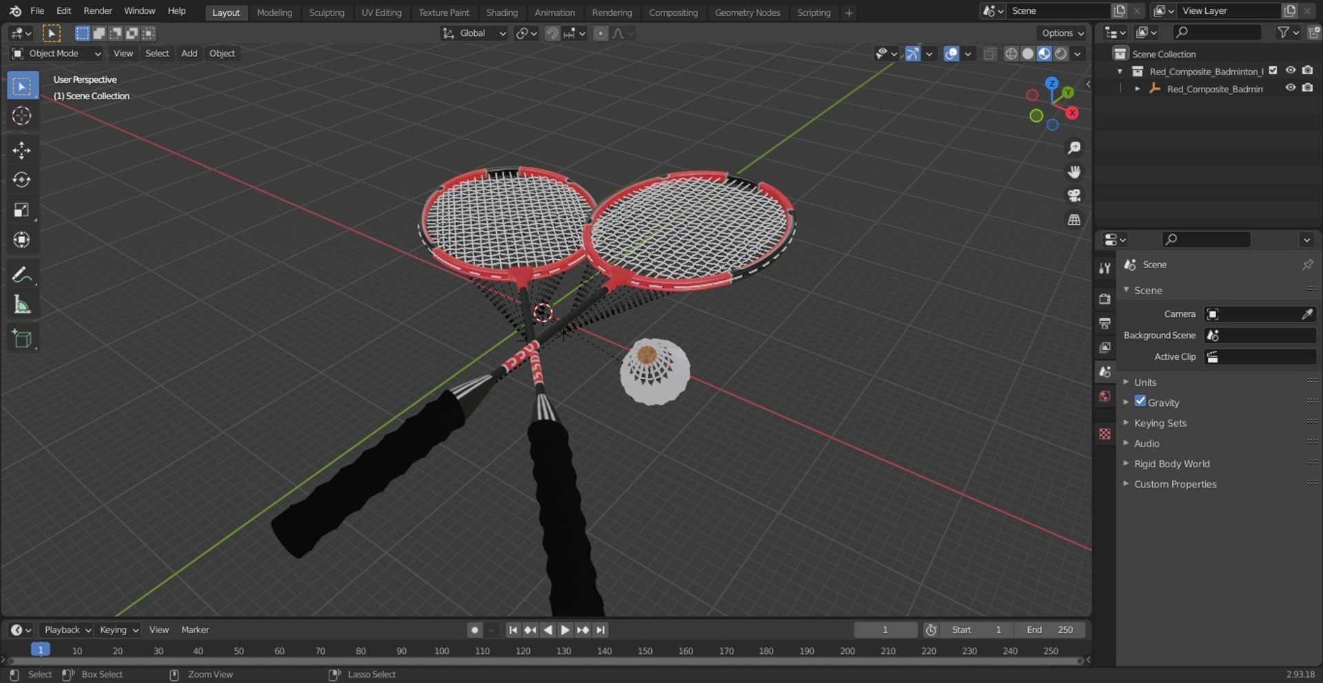 3D model Red Composite Badminton Rackets and Plastic Shuttlecock ...