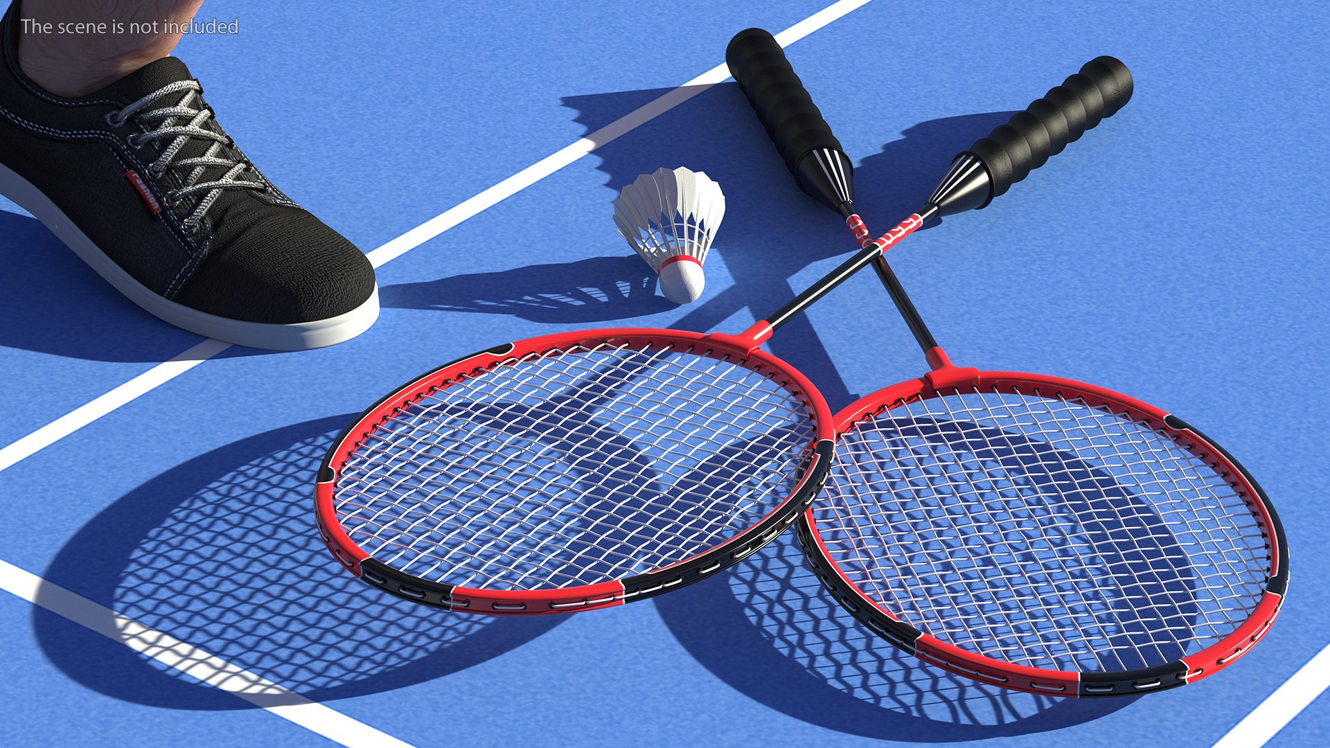 3D model Red Composite Badminton Rackets and Plastic Shuttlecock ...