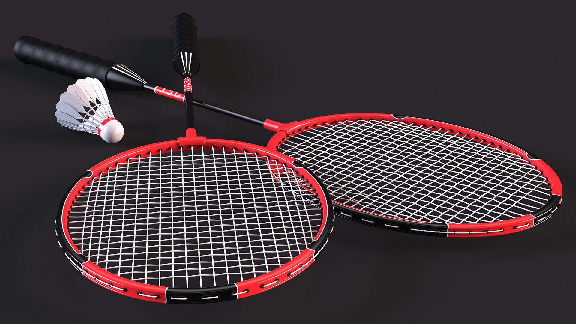 3D model Red Composite Badminton Rackets and Plastic Shuttlecock ...