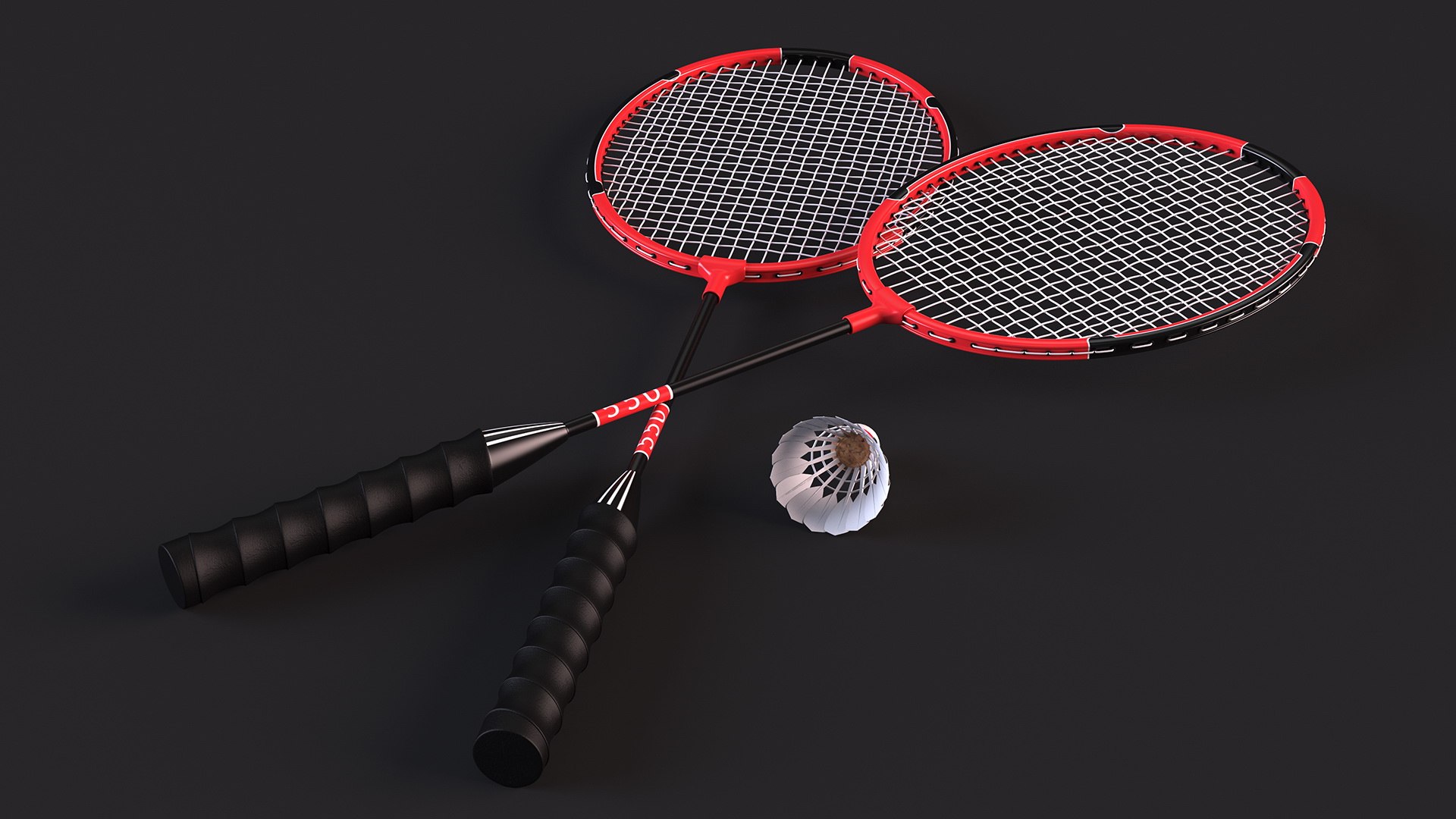 3D model Red Composite Badminton Rackets and Plastic Shuttlecock ...