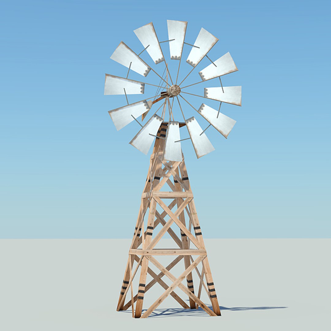 3d model low-poly windmill wind