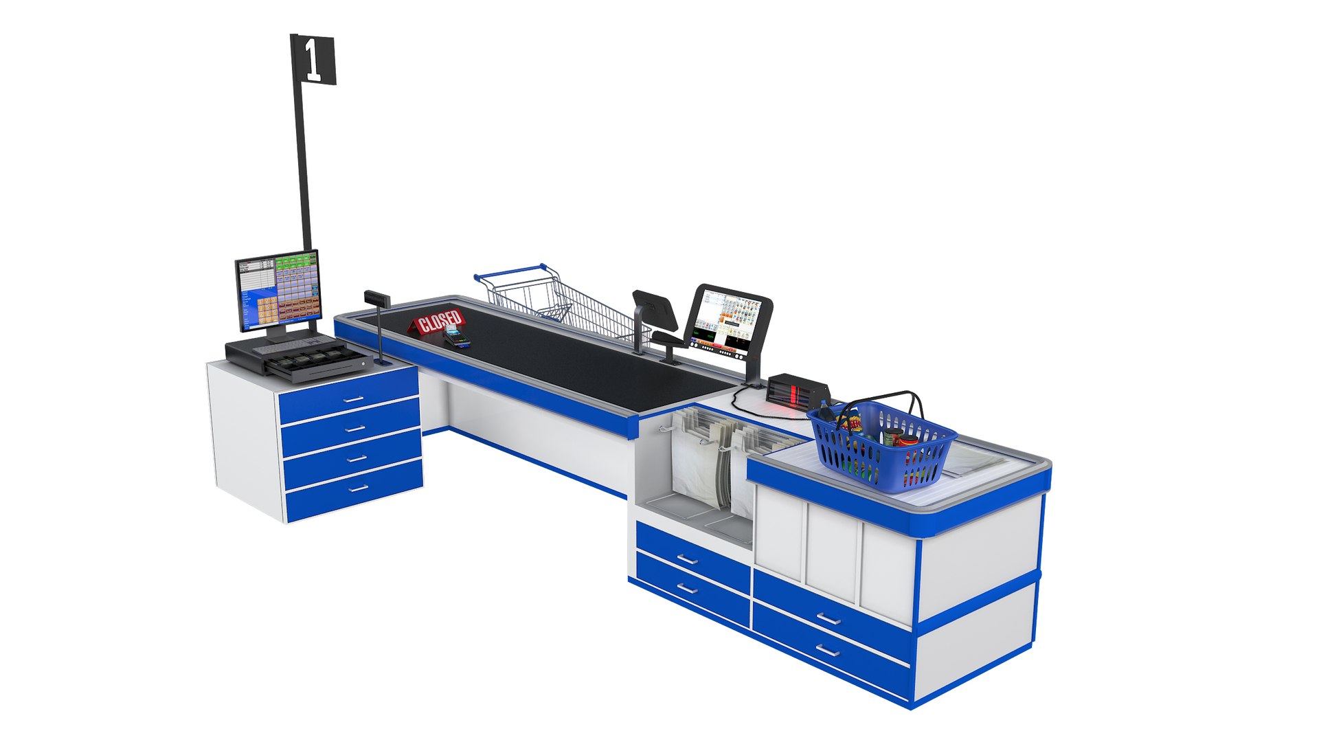 Full Cash Counter - Blue 3D Model - TurboSquid 1910635