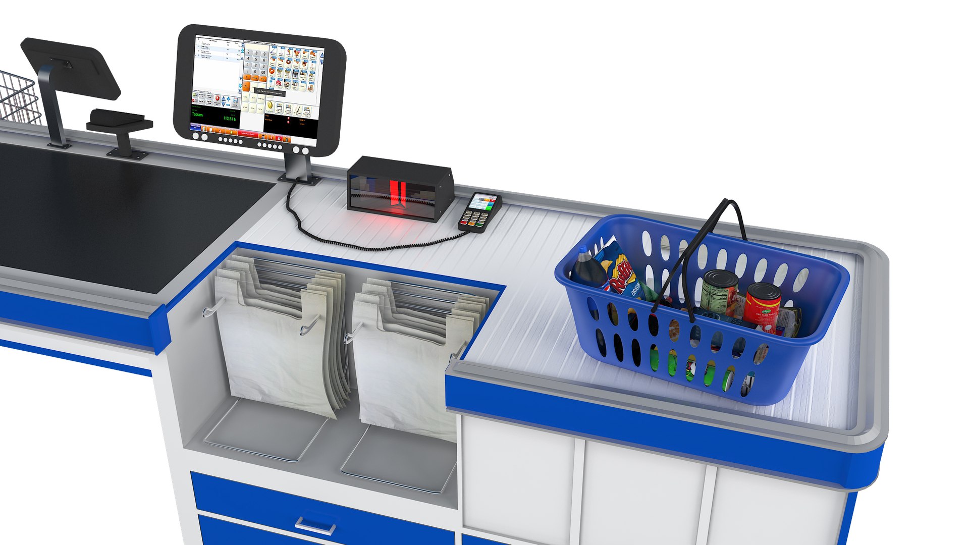 Full Cash Counter - Blue 3D Model - TurboSquid 1910635