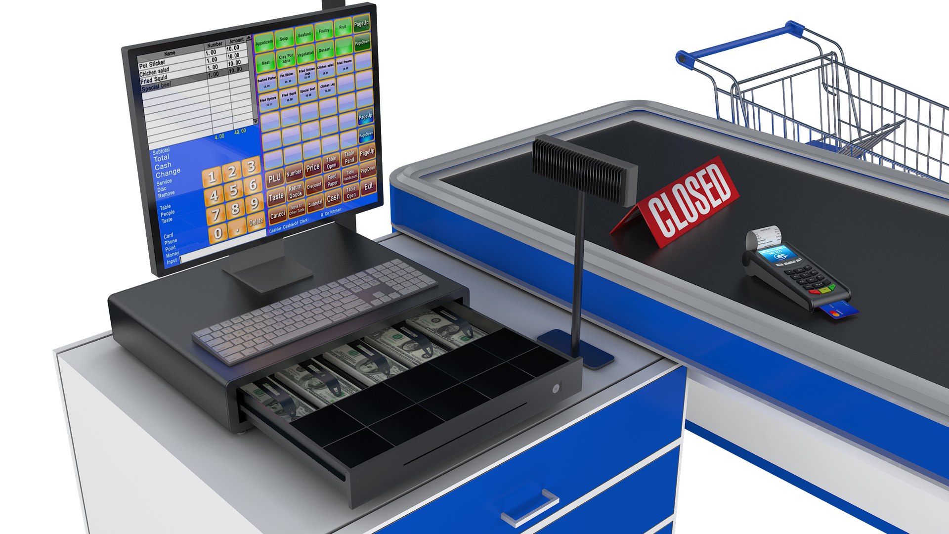Full Cash Counter - Blue 3D Model - TurboSquid 1910635