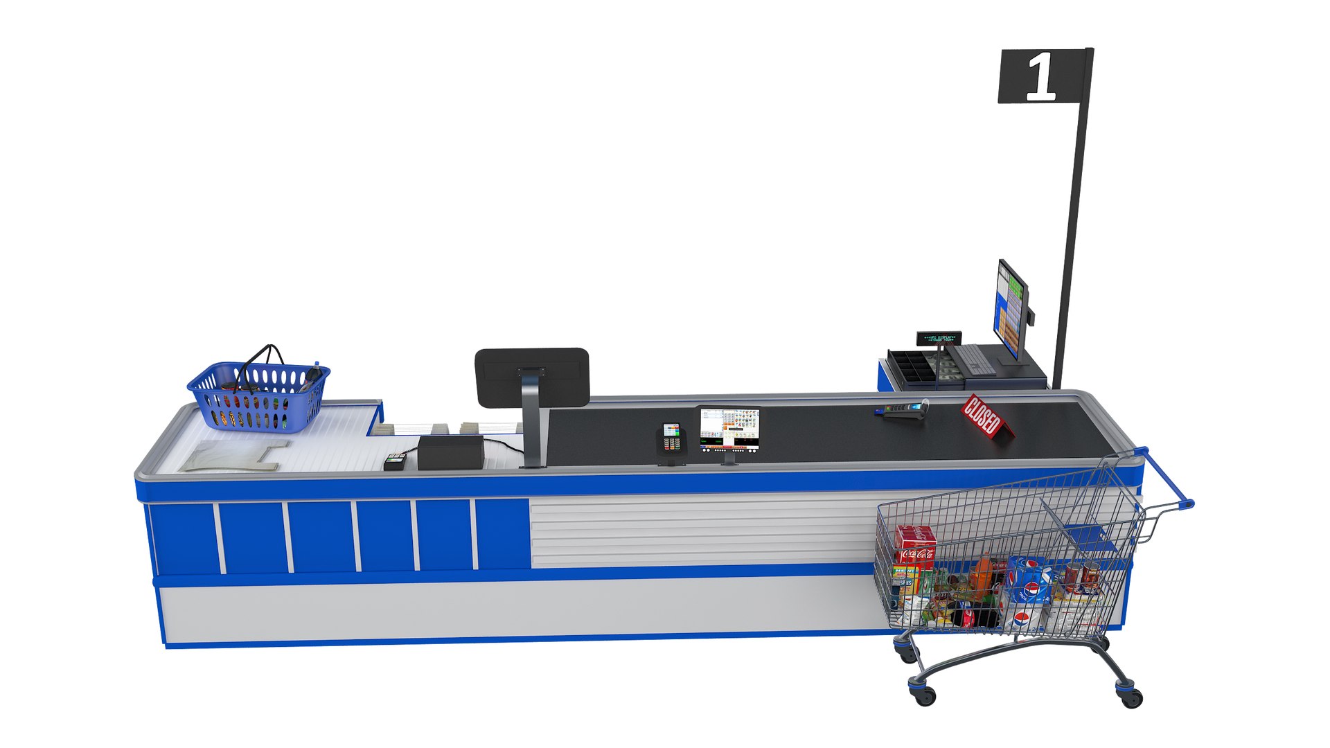 Full Cash Counter - Blue 3D Model - TurboSquid 1910635