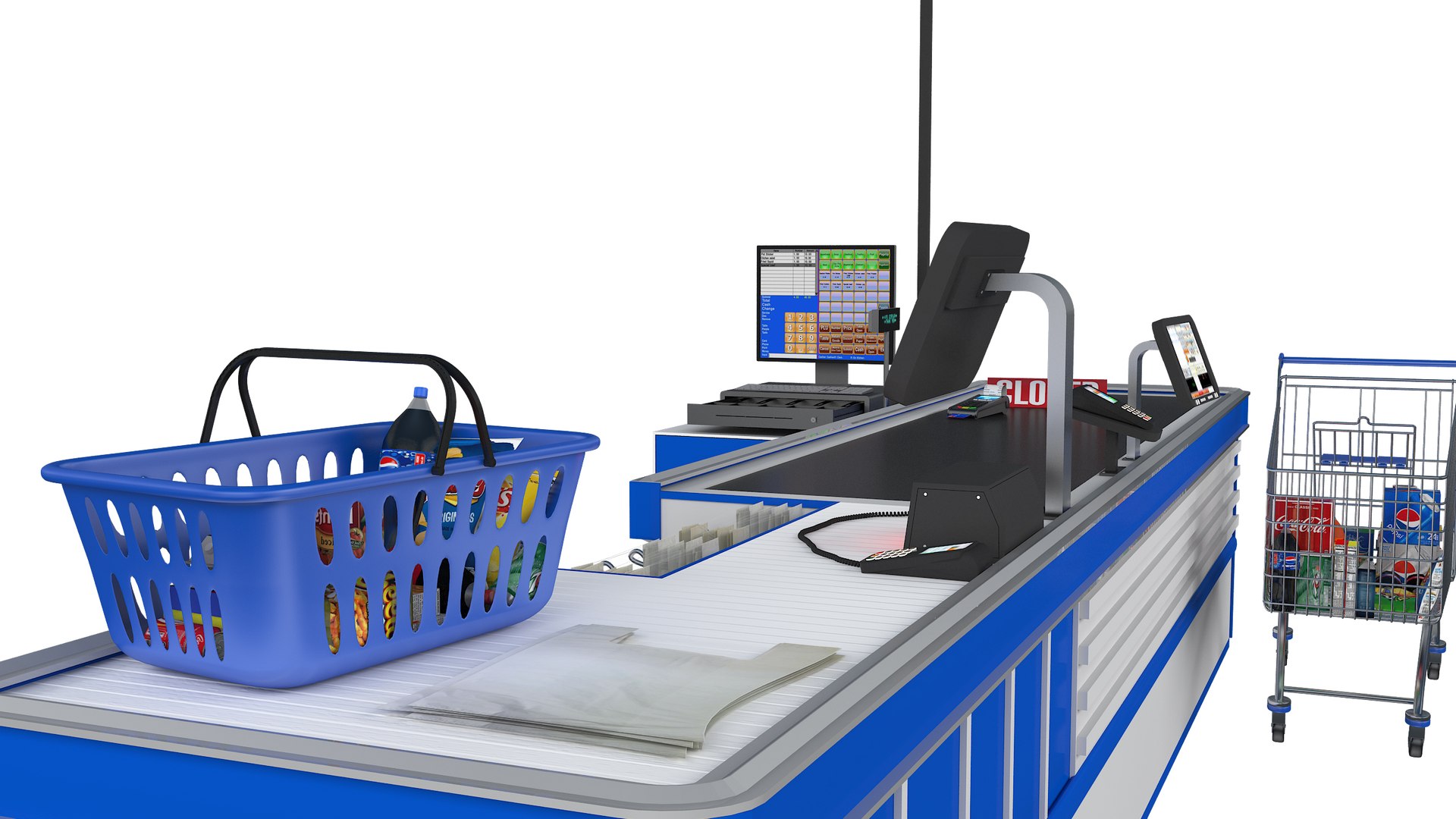Full Cash Counter - Blue 3D Model - TurboSquid 1910635