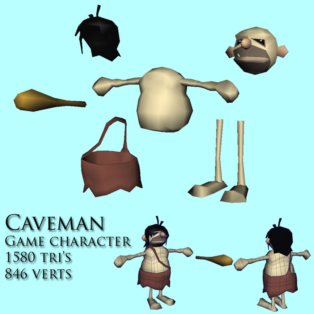 3d Caveman Character Games Model