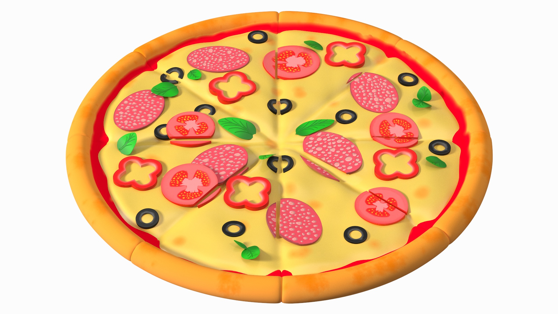3D Cartoon Pizza Whole Sliced - TurboSquid 2045438