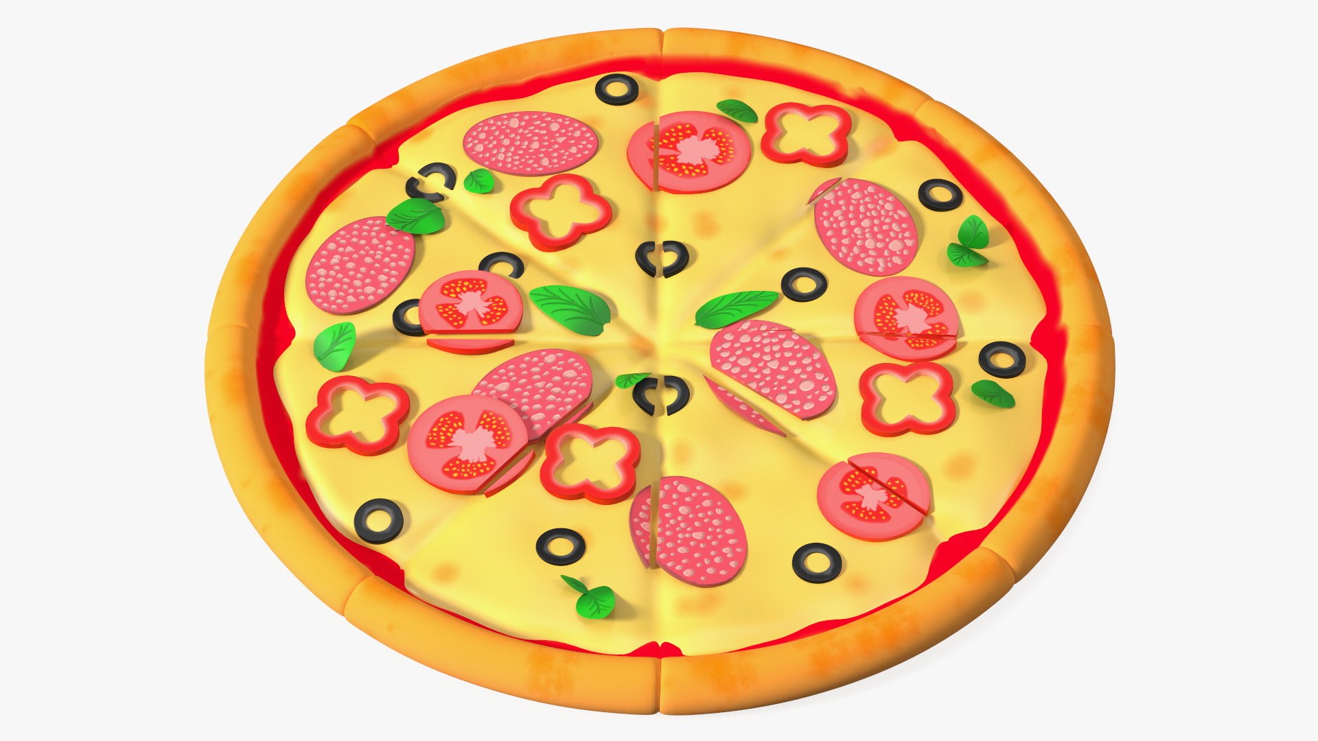 3D Cartoon Pizza Whole Sliced - TurboSquid 2045438